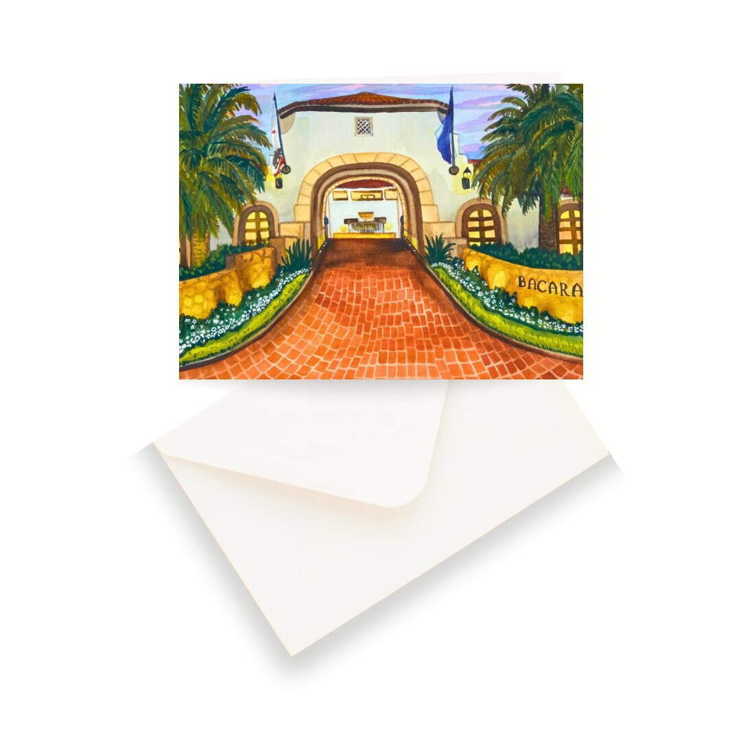 Ritz-carlton Bacara Santa Barbara Main Entrance Watercolor Greeting ...