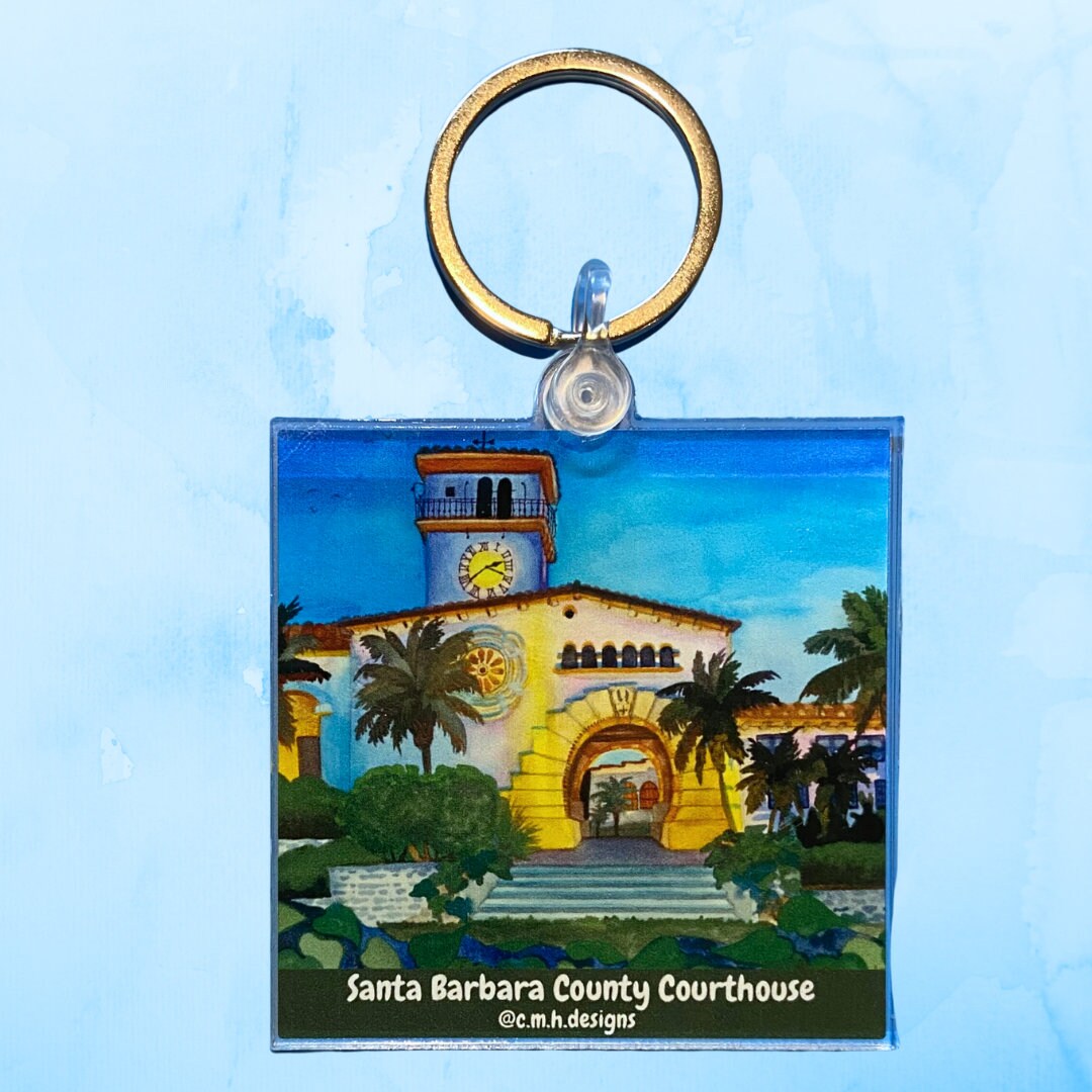 Keychain Santa Barbara Courthouse Watercolor Art - Etsy