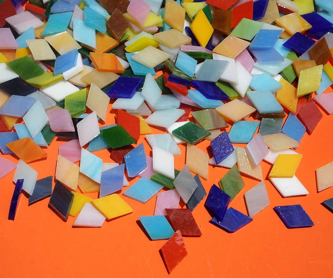 Rhombus Glass Mosaic Tiles Pieces Stained Glass for Crafts, Mixed ...