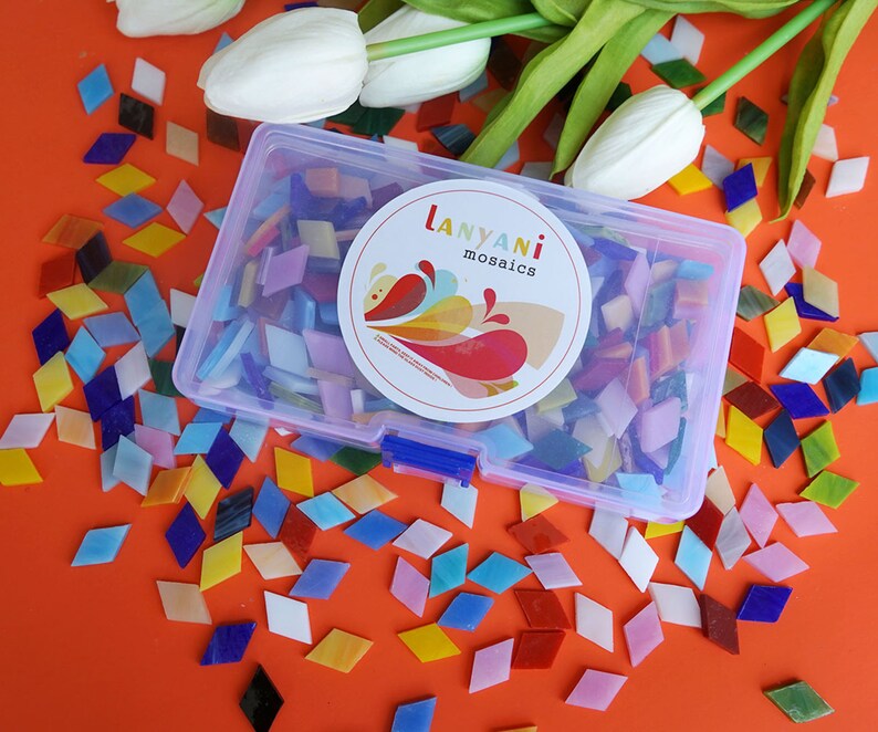 Rhombus Glass Mosaic Tiles Pieces Stained Glass for Crafts, Mixed ...