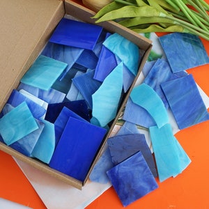 Blue Mixed Stained Glass Scrap Pieces Sheets, Glass Mosaic Tiles for ...