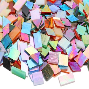 Iridescent Glass Mosaic Tiles Bulk, 700 Pieces Iridized Stained Glass ...