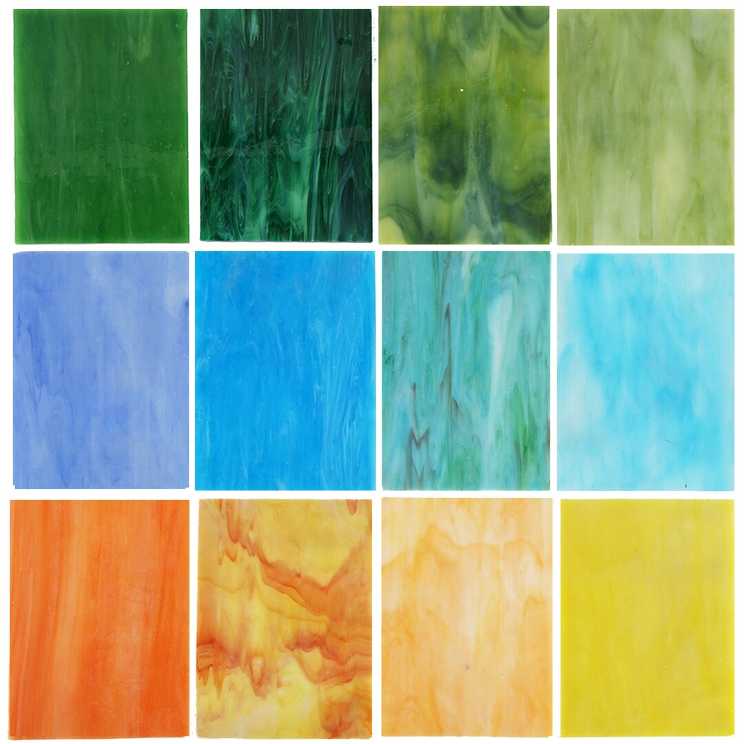 10 Sheets Variety Stained Glass Sheets Pack, 4 X 6 Inch Large Cathedral ...