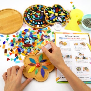 2 Sets of DIY Mosaic Craft Kits, Complete Mosaic Coaster Kit Make Your ...