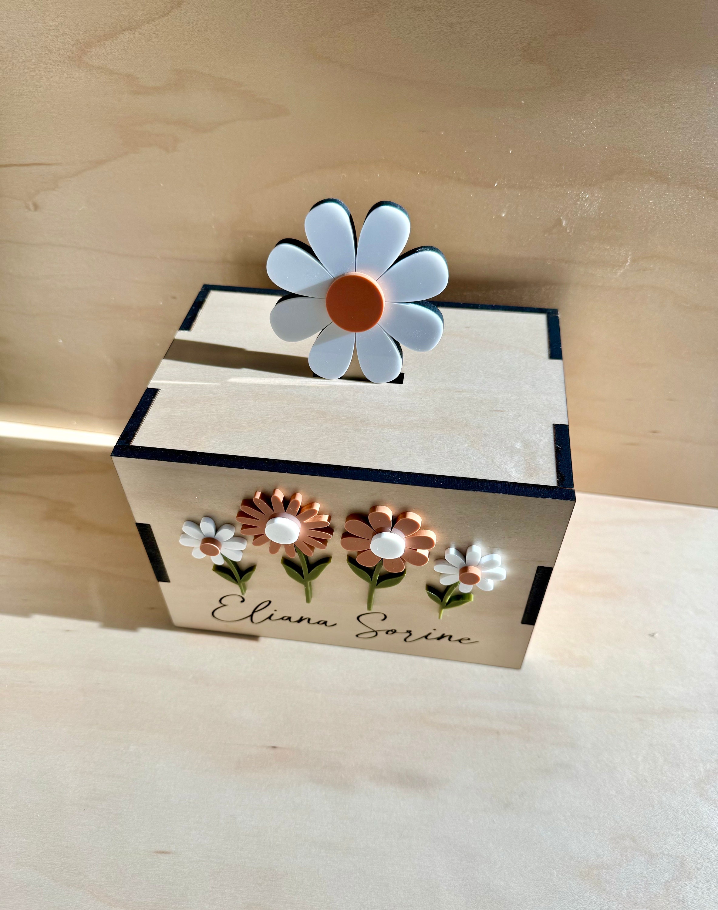 Personalized Flower Piggy Bank: Maple Wood Coin Bank, Baby Girl Gift - Etsy