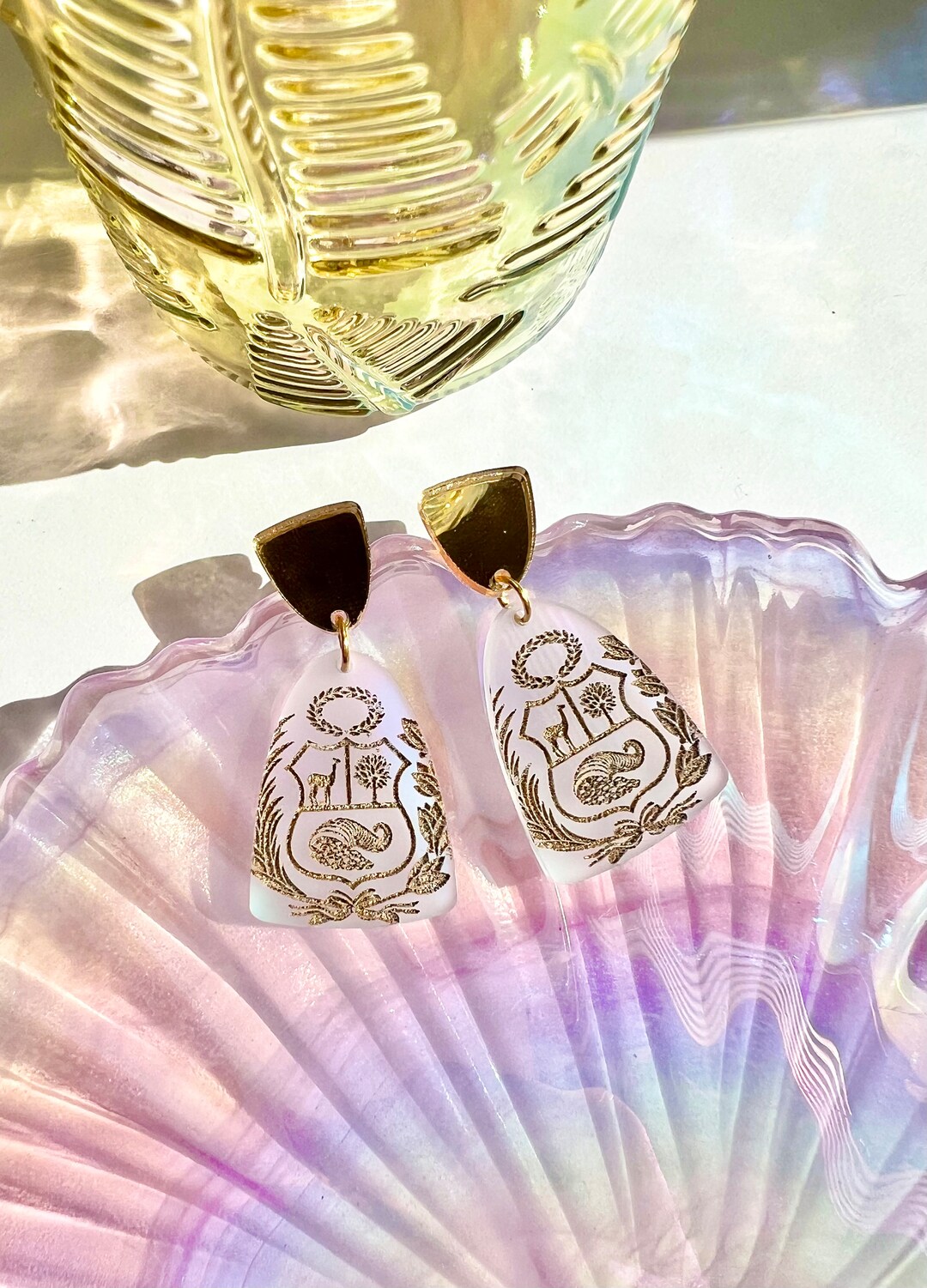 Escudo Del Peru Earrings, Peru Earrings, Acrylic Gold Engraved Earrings ...