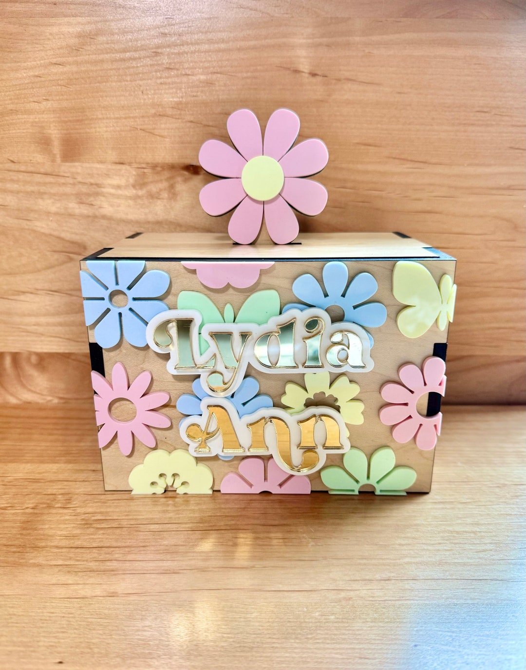 Personalized Retro Flowers Piggy Bank - Baby Nursery Decor, Coin Bank ...