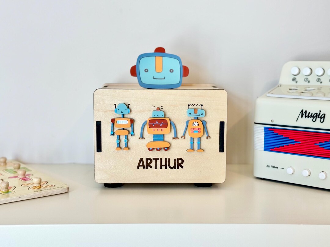 Personalized Robot Coin Bank: Custom Acrylic & Wood Piggy Bank - Etsy