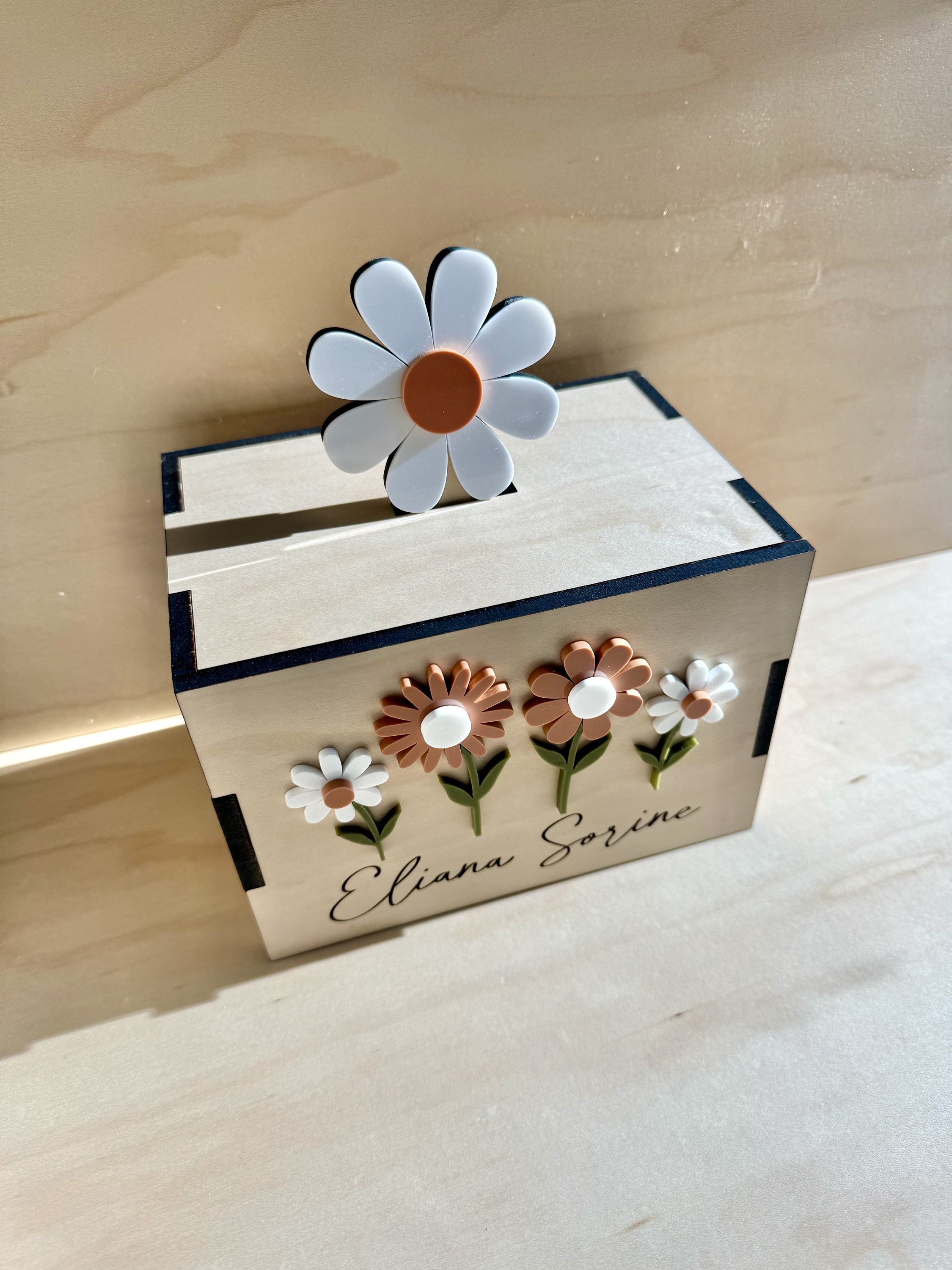 Personalized Flower Piggy Bank: Maple Wood Coin Bank, Baby Girl Gift - Etsy
