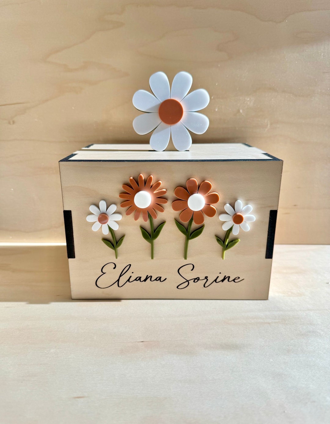 Personalized Flower Piggy Bank: Maple Wood Coin Bank, Baby Girl Gift - Etsy