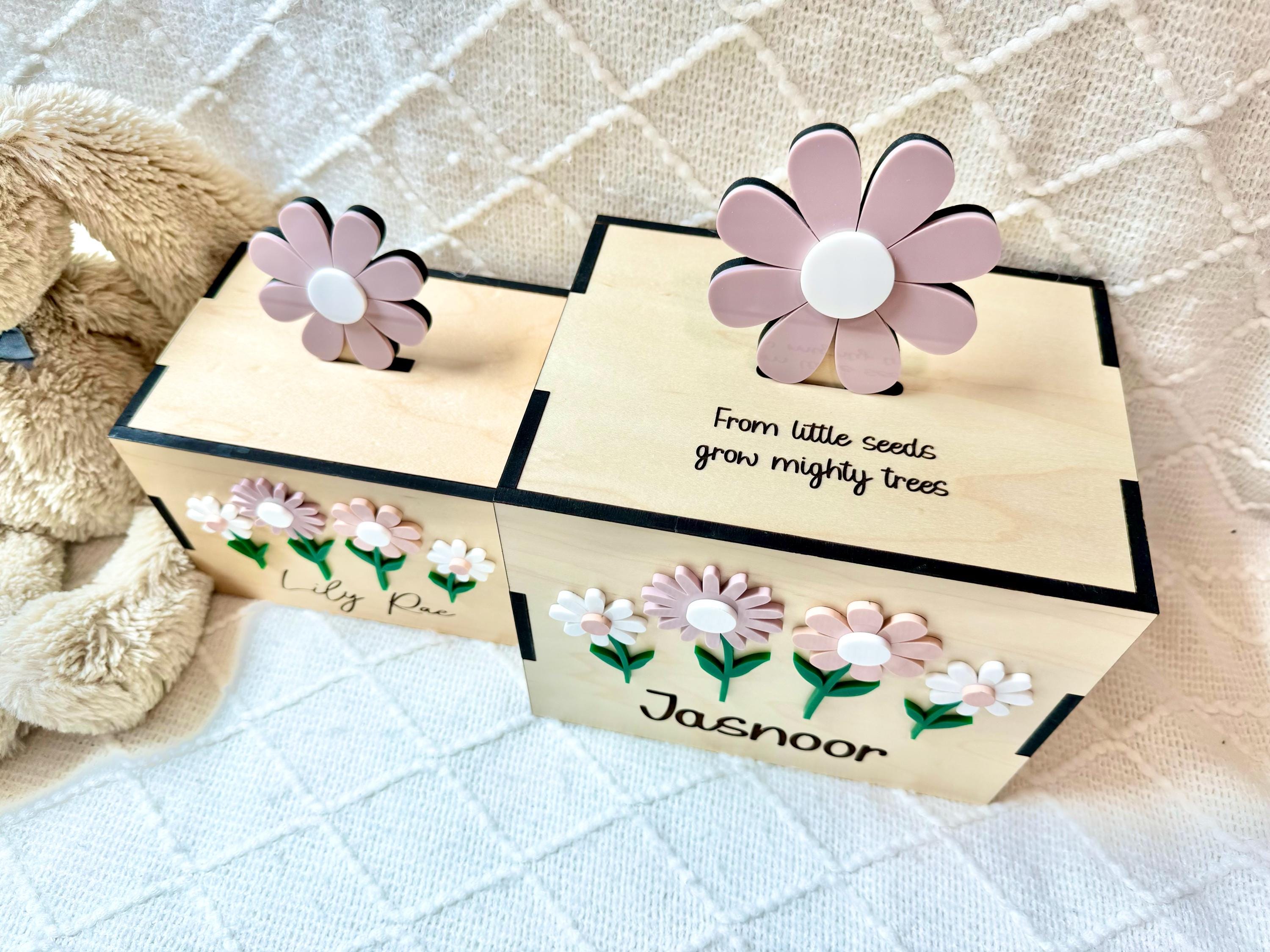 Personalized Flower Piggy Bank: Maple Wood Coin Bank, Kids Room Decor ...