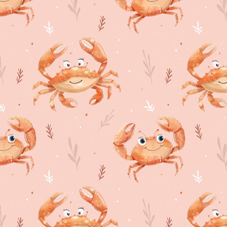 Cute Crab, Seamless Fabric Design, Pattern Exclusive Colourway Crab ...