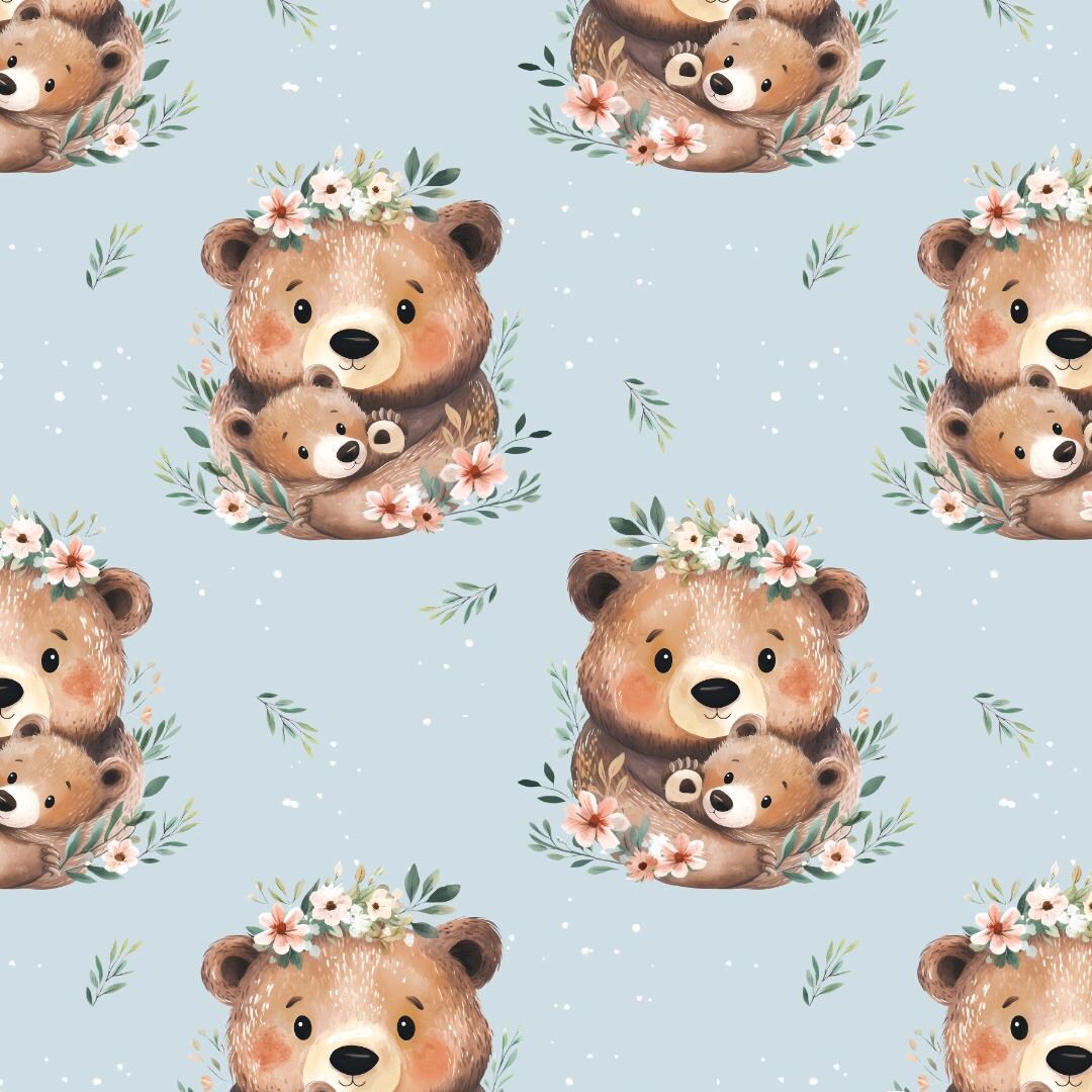Pattern With Bear, Baby Bear With Mom, Seamless Fabric Design With Bear ...