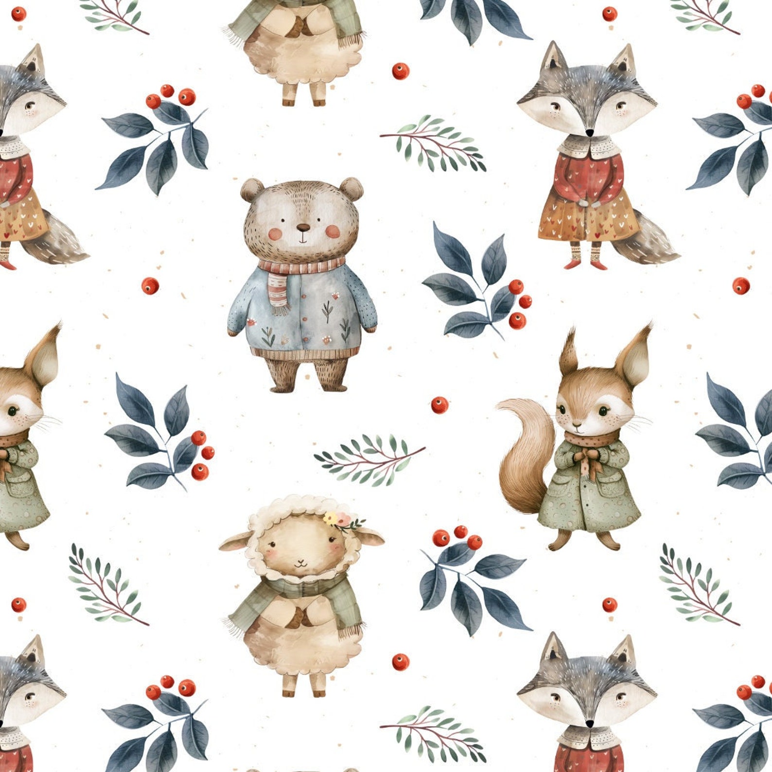 Forest Animals, Autumn Printable Paper, Seamless Fabric Design, Repeat ...