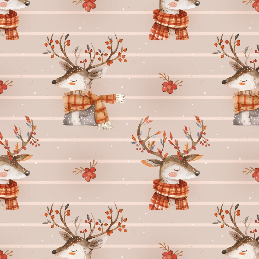 Deer, Berries, Seamless Fabric Design, Pattern Exclusive Colourway Deer ...