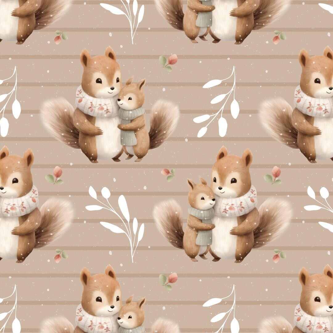 Squirrels, Baby Squirrel With Mom, Seamless Fabric Design, Pattern ...