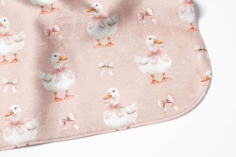 Watercolor Seamless Duck, Cute Goose, Pink Bows, Fabric Design ...