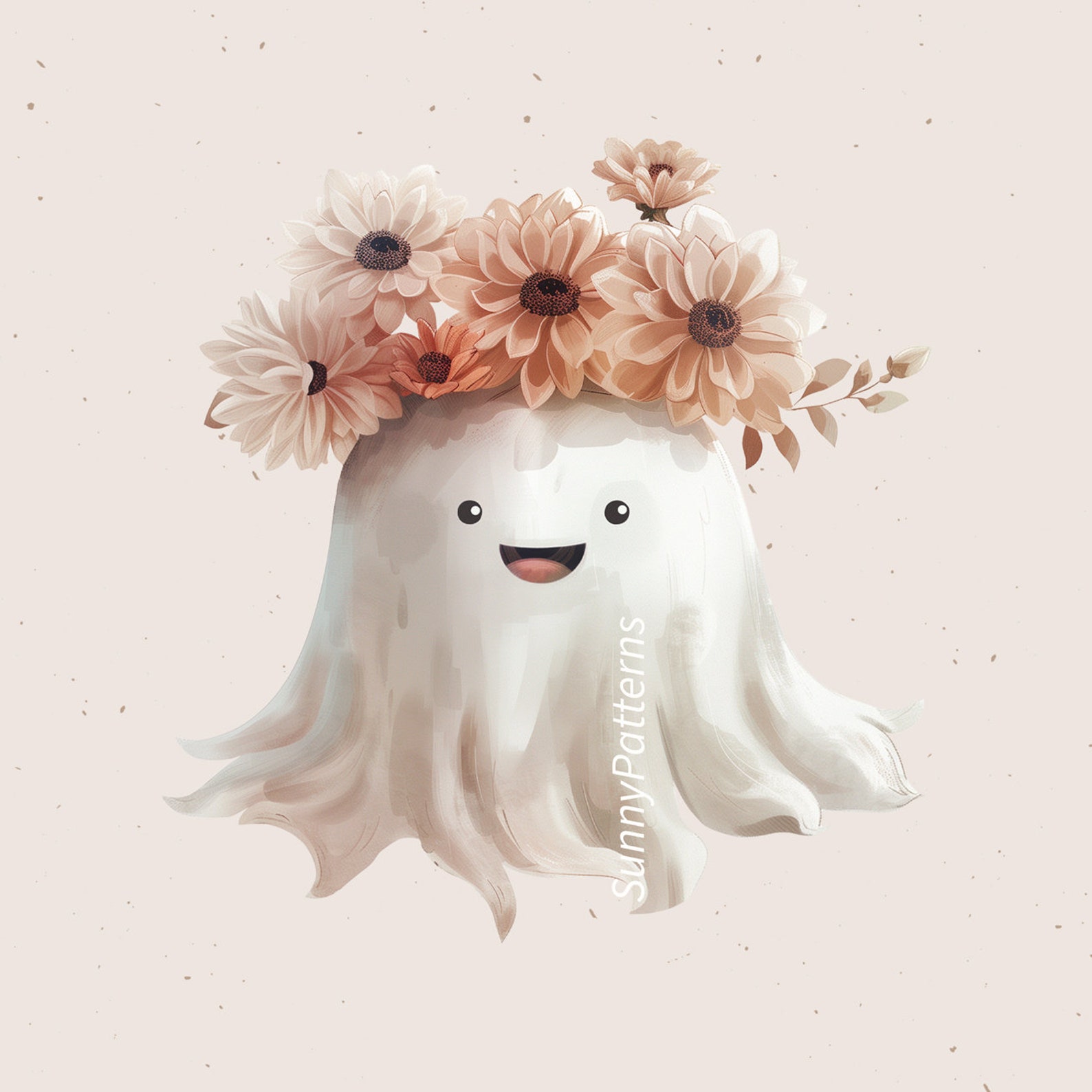 Cute Ghost With Flowers PNG , Fabric PNG Sublimation File, Transfer ...