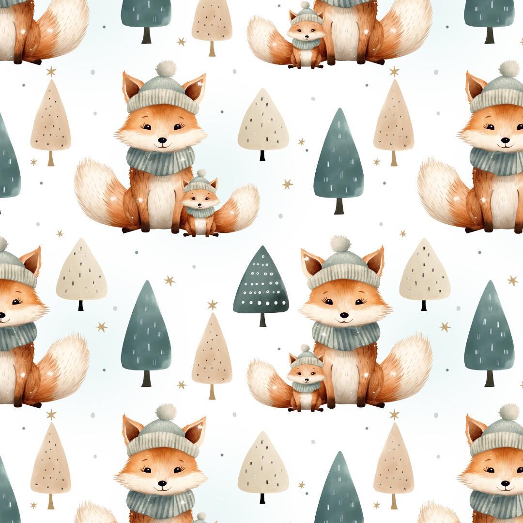 Baby Fox and Mom, Seamless Fabric Design, Pattern Exclusive Colourway ...