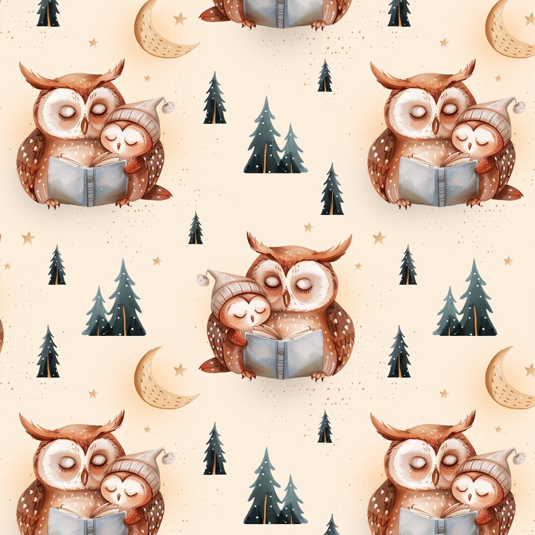 Owls Mom and Baby, Forest, Seamless Fabric Design, Pattern Exclusive ...