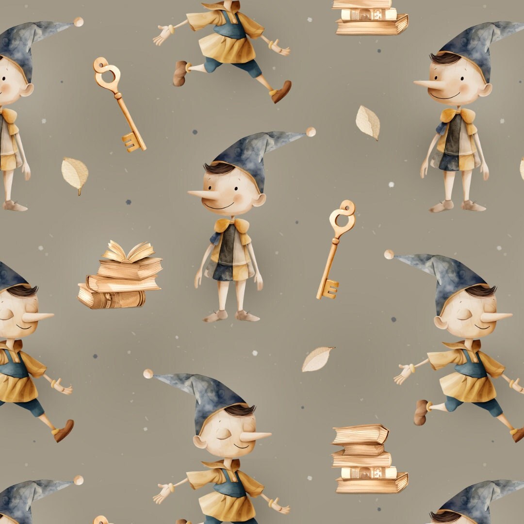 Pinocchio, Book, Seamless Fabric Design, Pattern Exclusive Colourway ...
