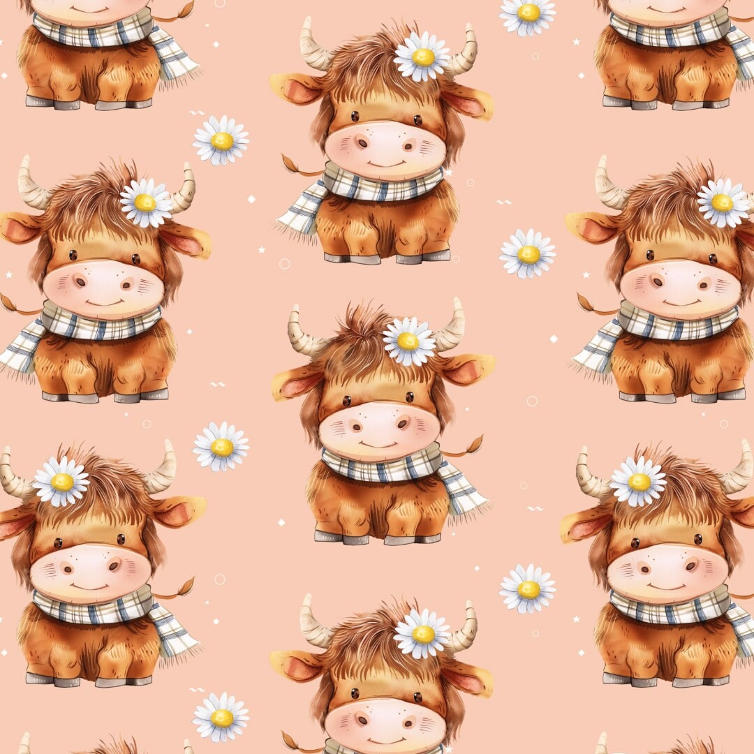 Highland Cow, Cutie, Seamless Fabric Design, Repeat Tile - Etsy