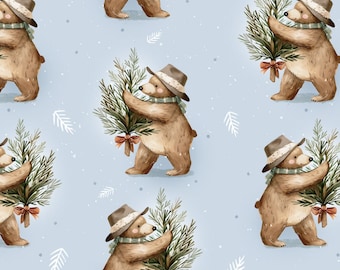 Snow Angels, Winter, Christmas Bears Seamless Fabric Design, Repeat ...