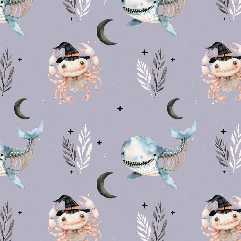 Spooky Lobster and Whale Pattern, Halloween Pattern, Halloween Skeleton ...