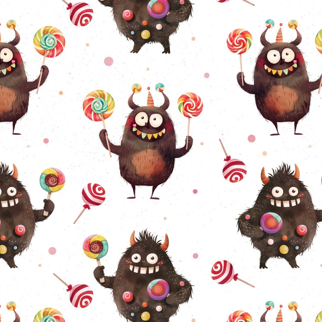Monster With Candies, Seamless Fabric Design, Seamless Pattern With ...