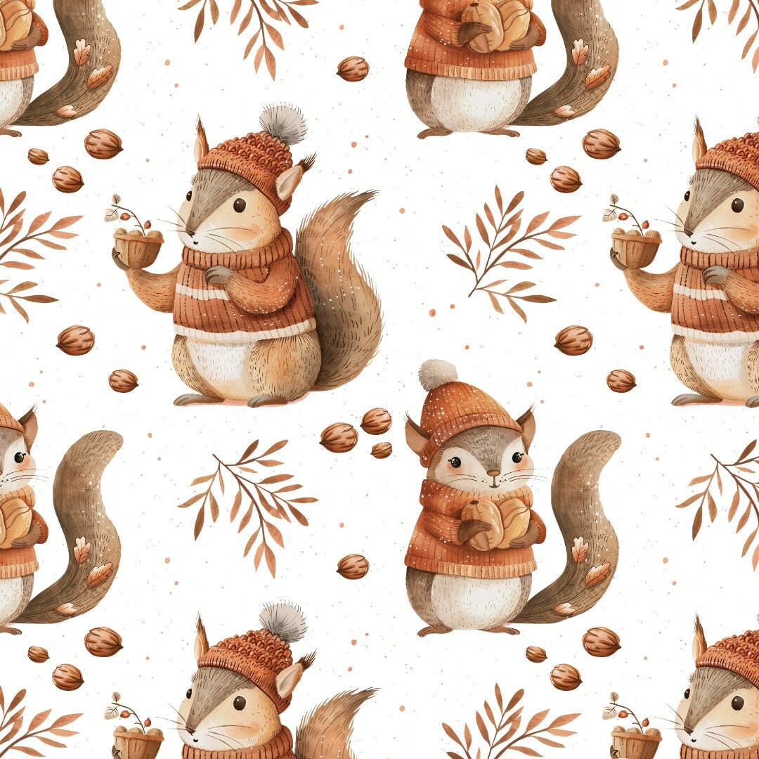 Cute Squirrel, Nuts, Seamless Fabric Design, Pattern Exclusive ...