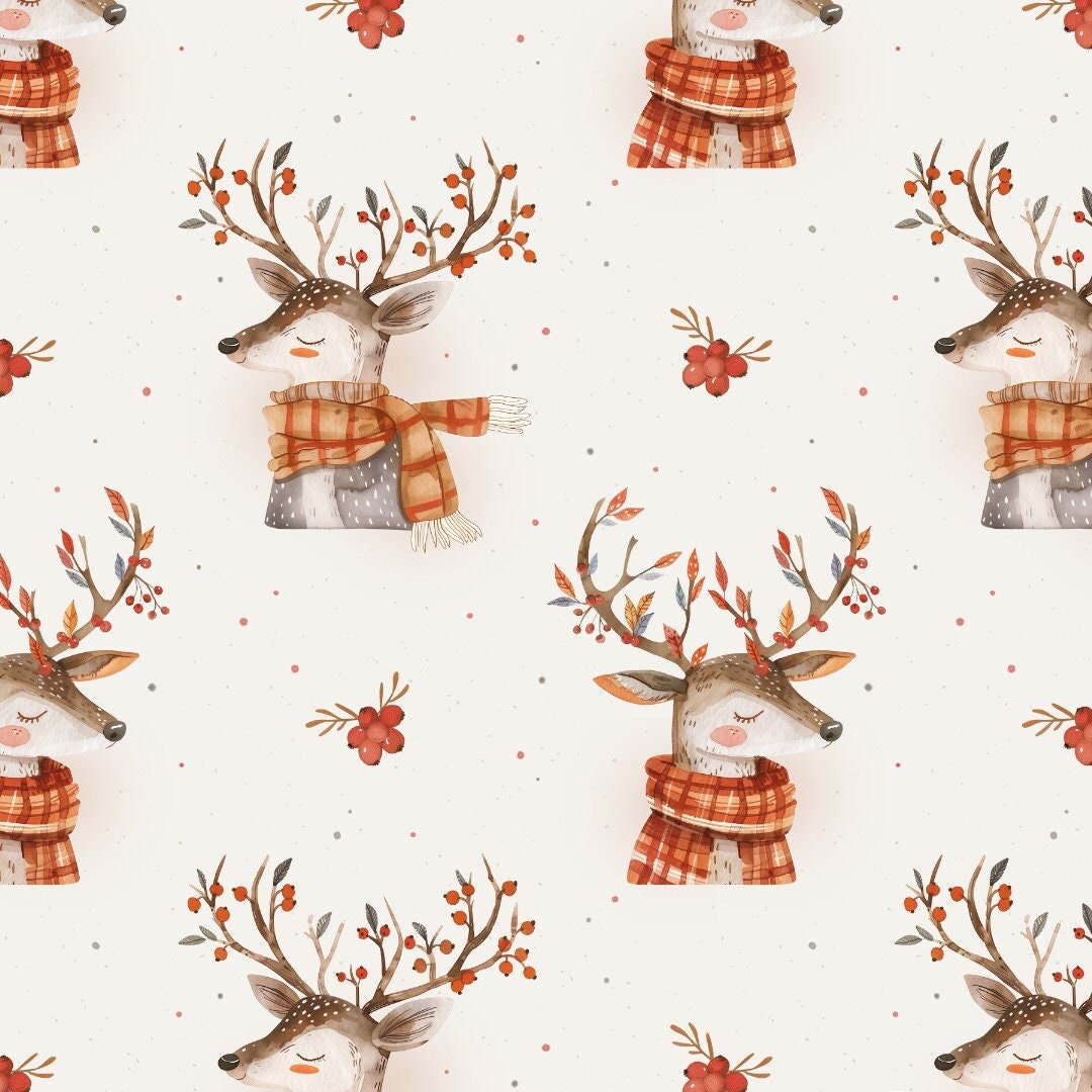 Cute Deer, Berries, Seamless Fabric Design, Pattern Exclusive Colourway ...