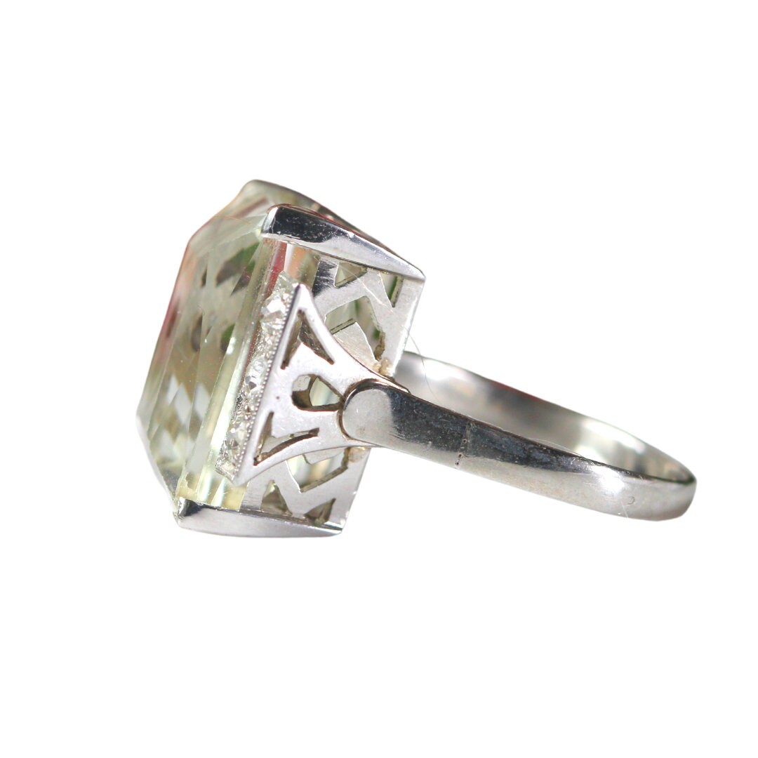 Art Deco Emerald Cut Hiddenite Cocktail Ring With Old European - Etsy