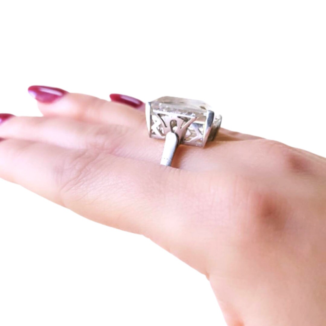 Art Deco Emerald Cut Hiddenite Cocktail Ring With Old European - Etsy