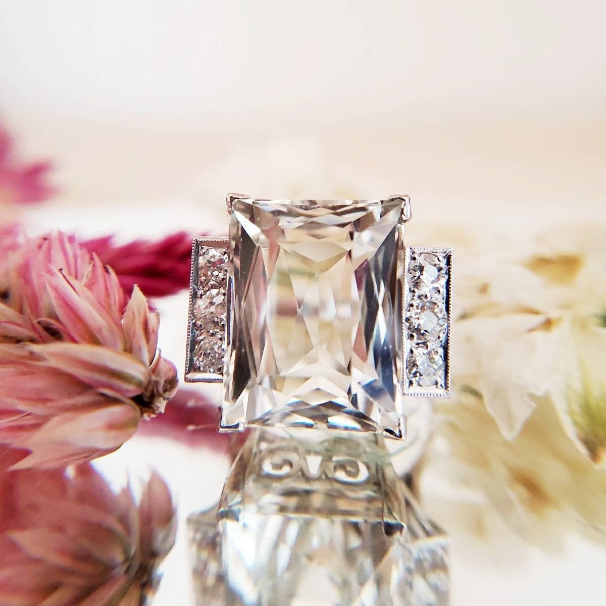 Art Deco Emerald Cut Hiddenite Cocktail Ring With Old European - Etsy