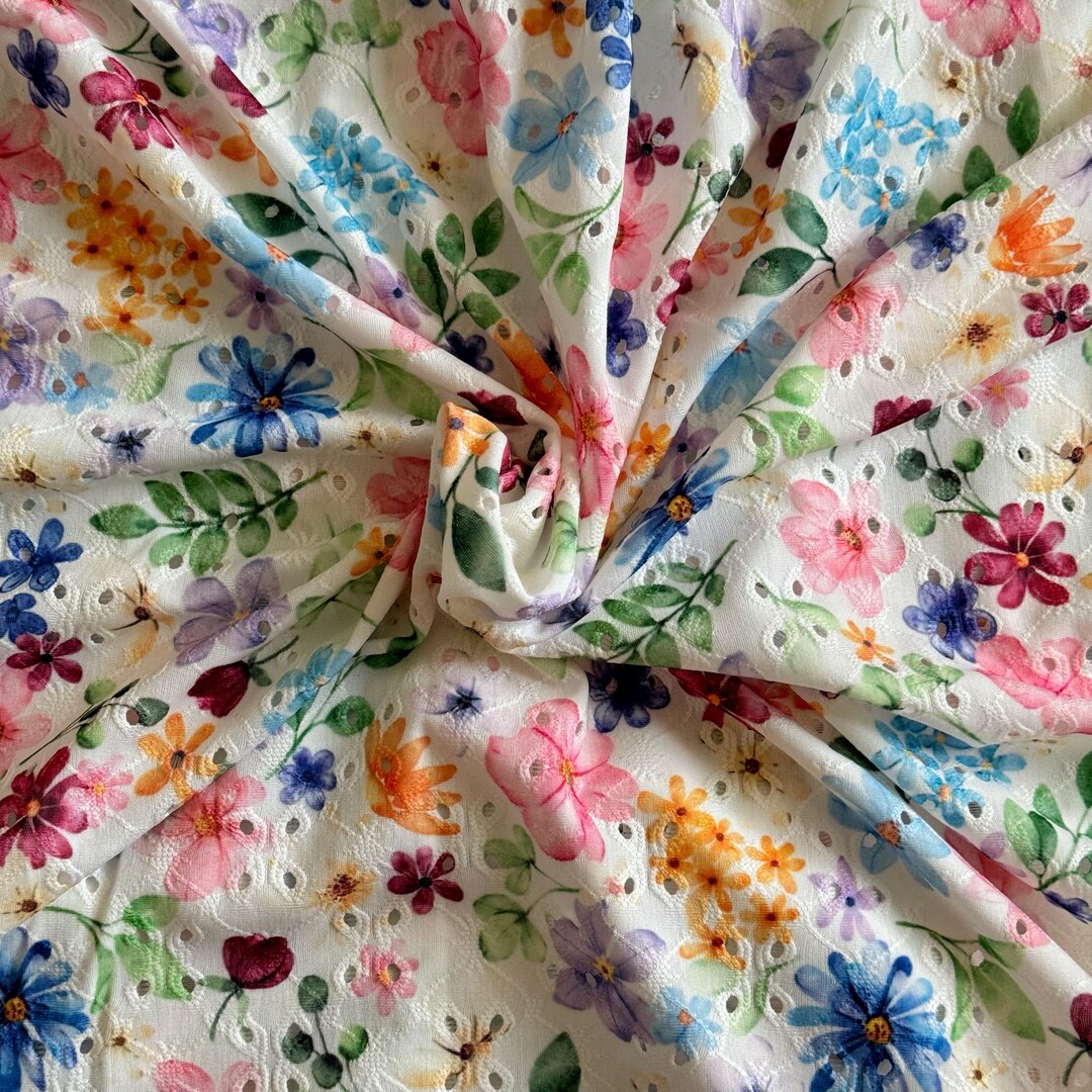 Multicolor Florals Stretch Eyelet Fabric (apparel Fabric / Fabric by ...