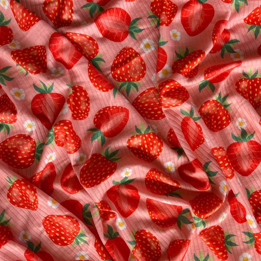 Strawberry Florals Rib Knit Fabric fruit Print / Fruit Fabric ...