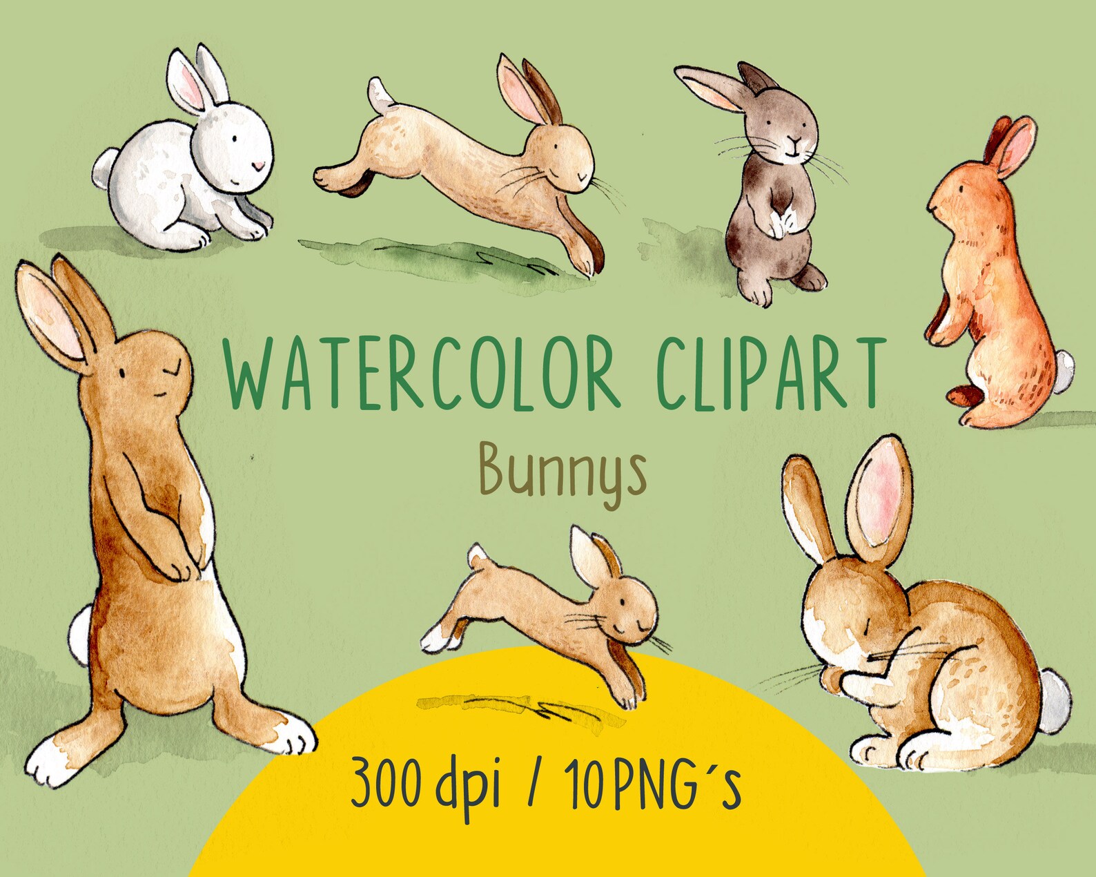 WATERCOLOR CLIPART, Rabbit Clipart Set, Rabbits to Download, Rabbit ...