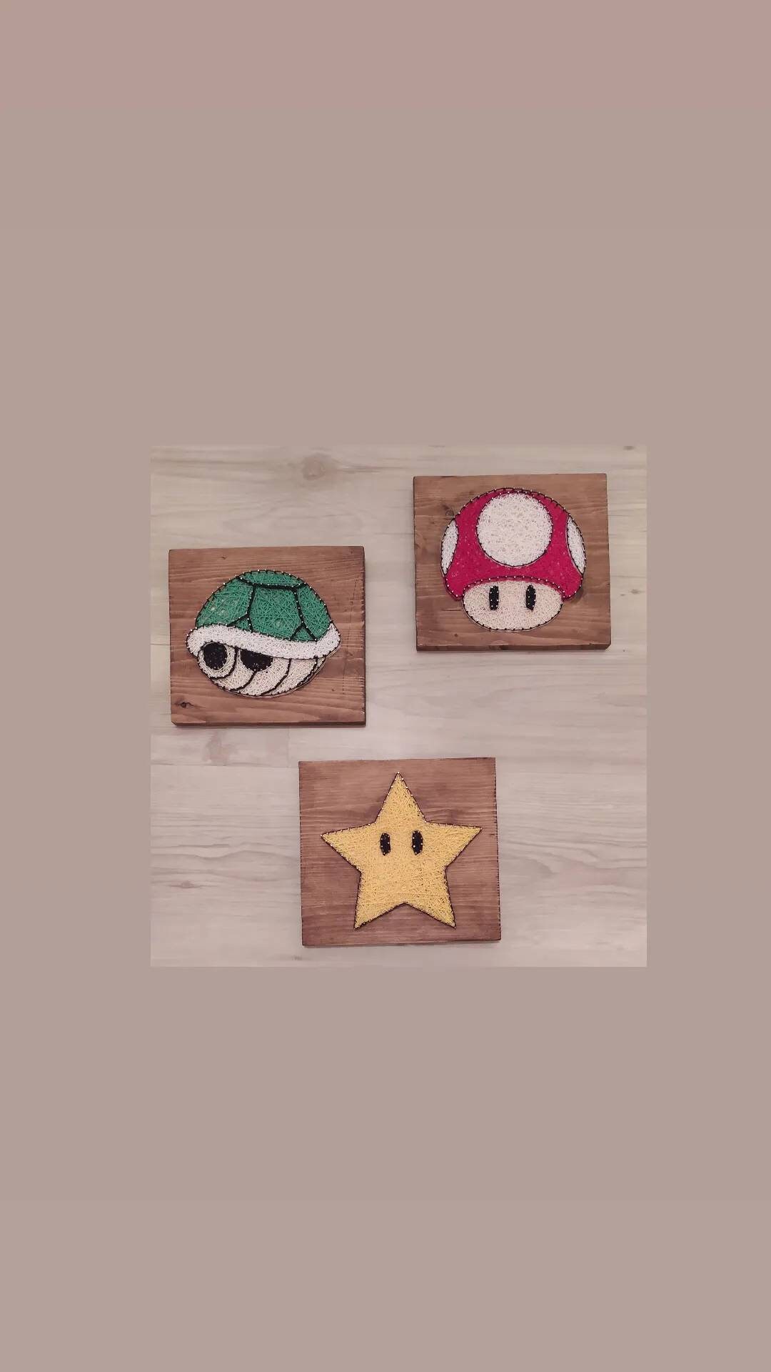 String Art Paintings, Set of Three Mario Themed Paintings, Mario ...