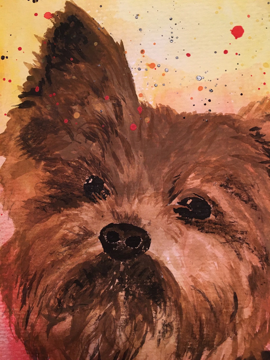 Yorkie Dog Portrait Handmade Watercolor Painting, Yorkshire Terrier ...