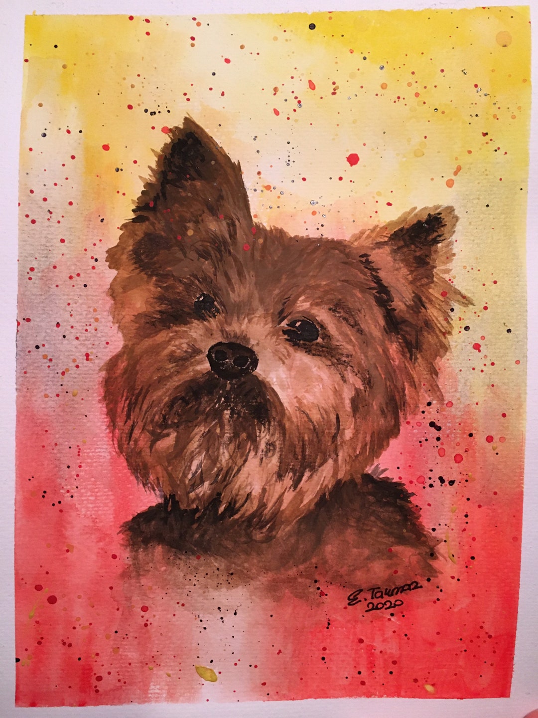 Yorkie Dog Portrait Handmade Watercolor Painting, Yorkshire Terrier ...