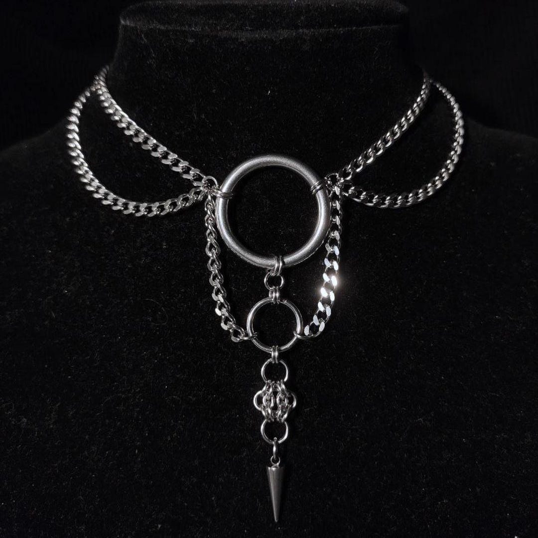 Link Chainmail Necklace, O-ring Stainless Steel Techno Rave Choker ...