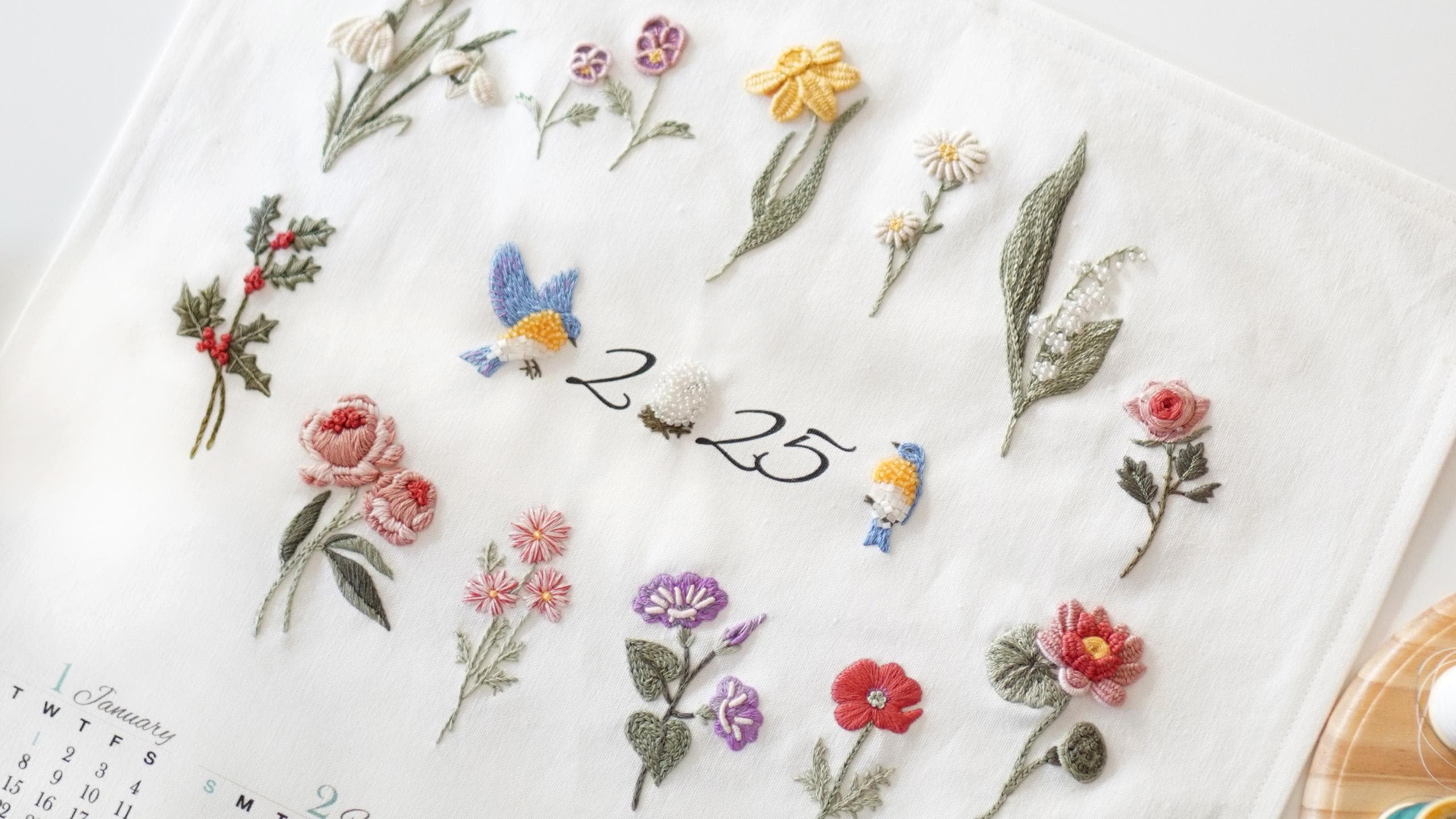 2025 Calendar Embroidery Pattern/ Birth Flowers&bluebirds / PDF, JPG ...