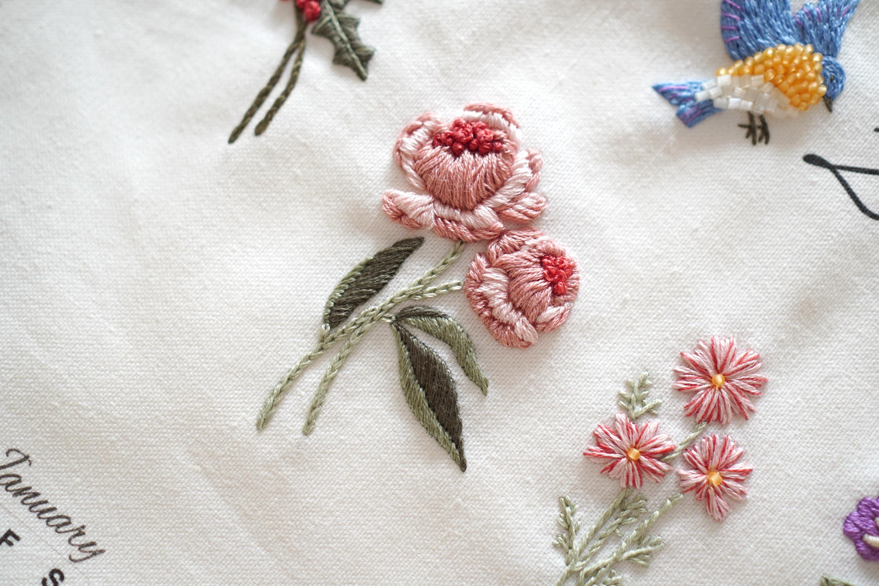 2025 Calendar Embroidery Pattern/ Birth Flowers&bluebirds / PDF, JPG ...
