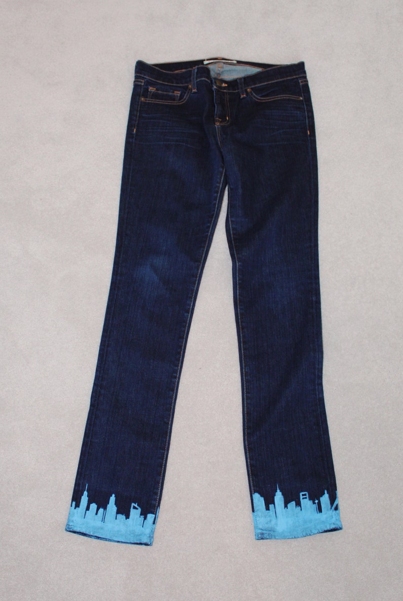 Size 29 City Bound Skyline Hand Painted Jeans Denim Custom J Brand ...