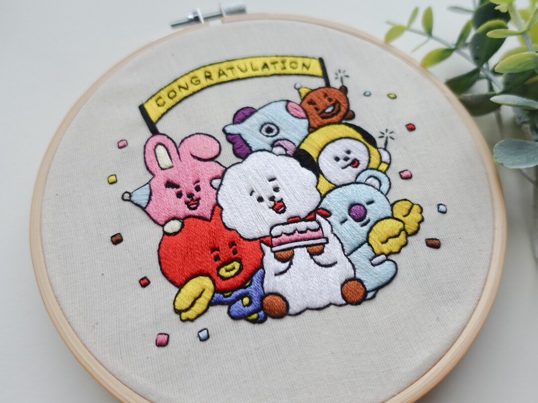 BTS Congratulation || BT21 Embroidery Happy Birthday|| Army Embroidery ...