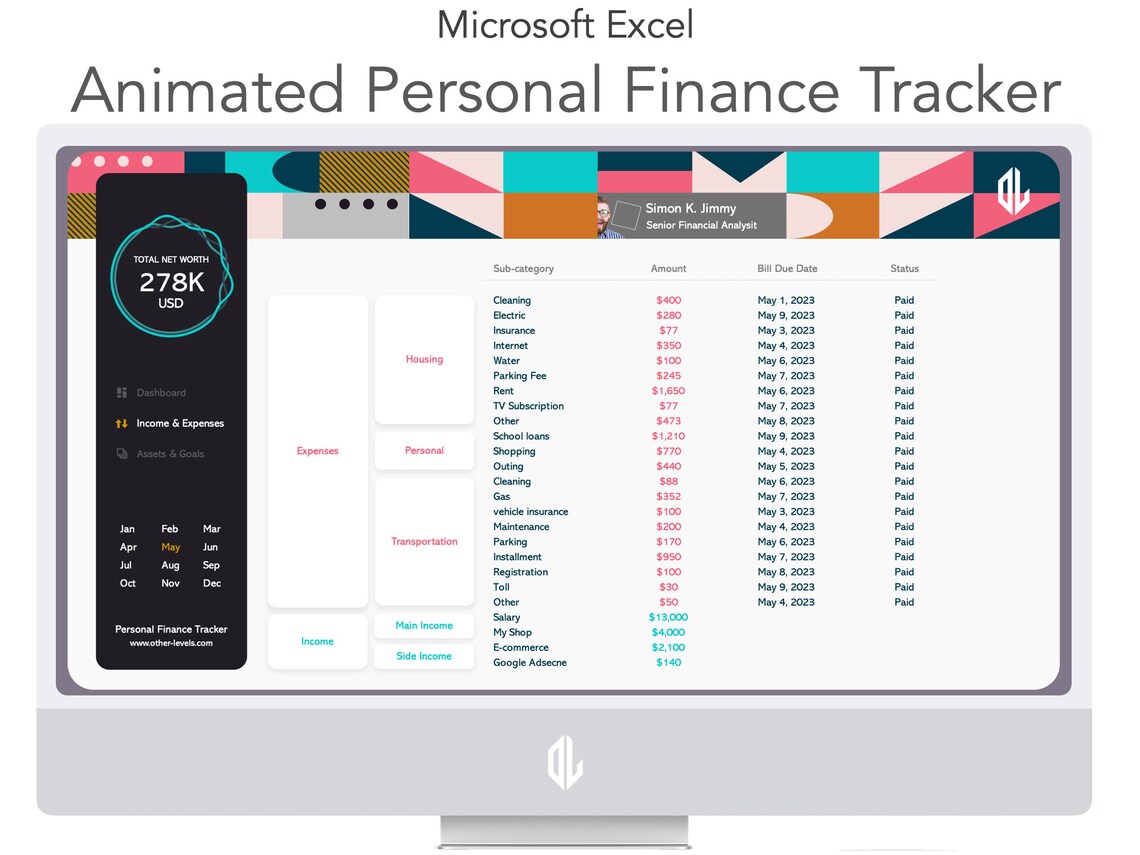 Animated Personal Finance Tracker Dashboard Excel - Etsy