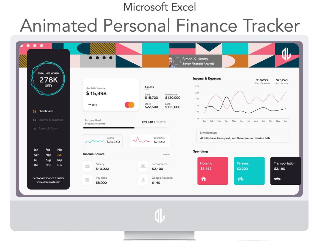 Animated Personal Finance Tracker Dashboard Excel - Etsy