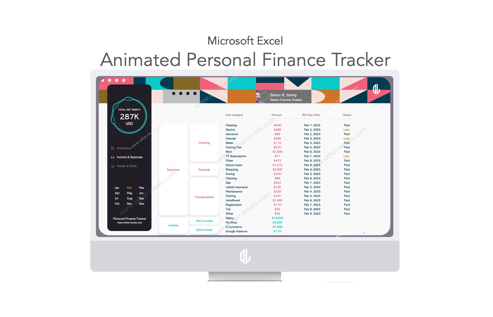 Animated Personal Finance Tracker Dashboard - Excel - Etsy