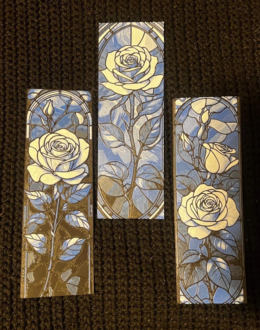 Set If 3 3d Printed Stained Glass Roses (blue)bookmarks. - Etsy