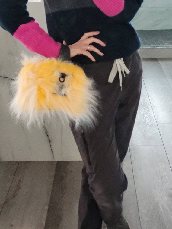 Furry neon fun, funky, top-handle drawstring handbag,… - Gem
